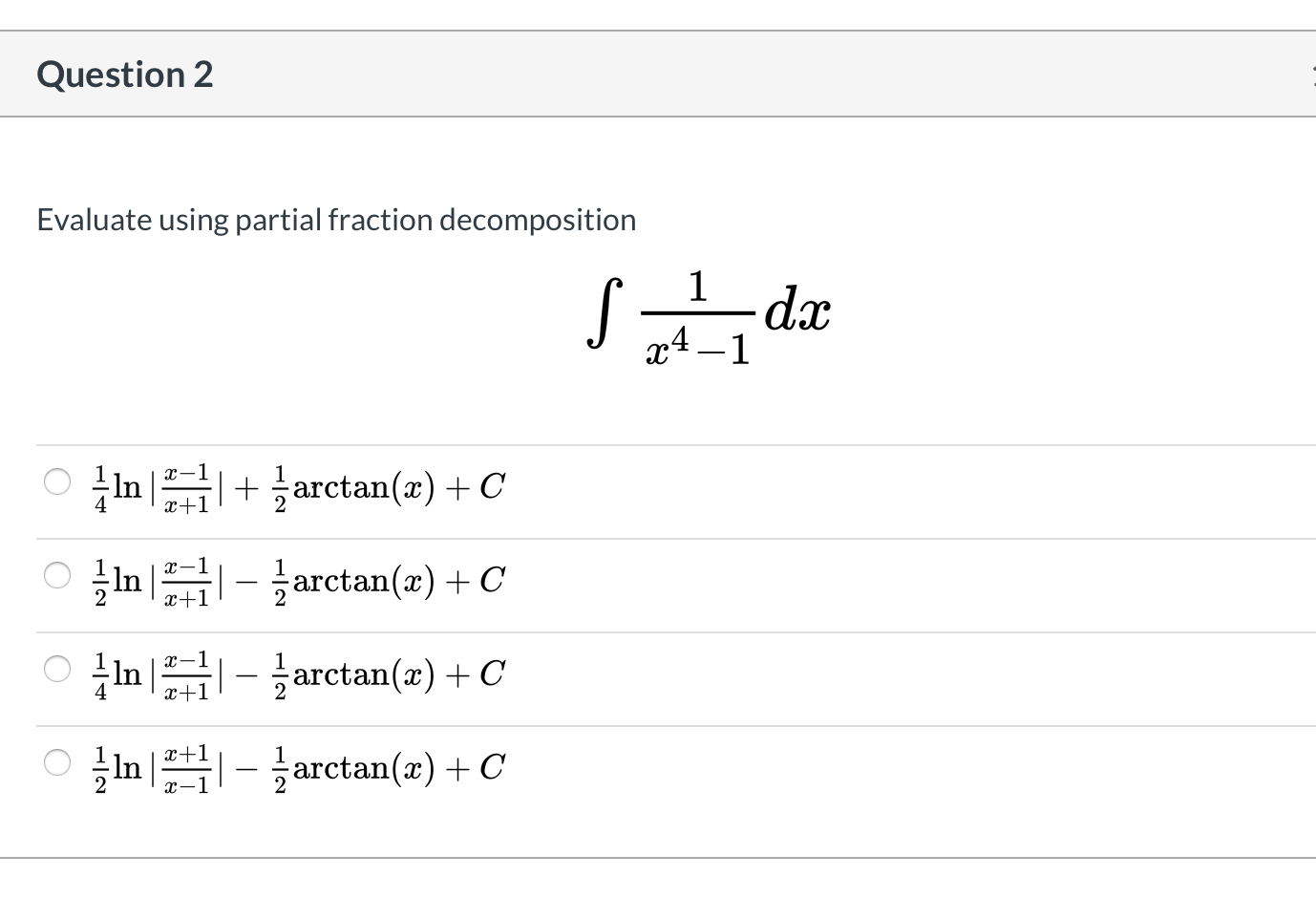 Solved Question 2 Evaluate using partial fraction | Chegg.com