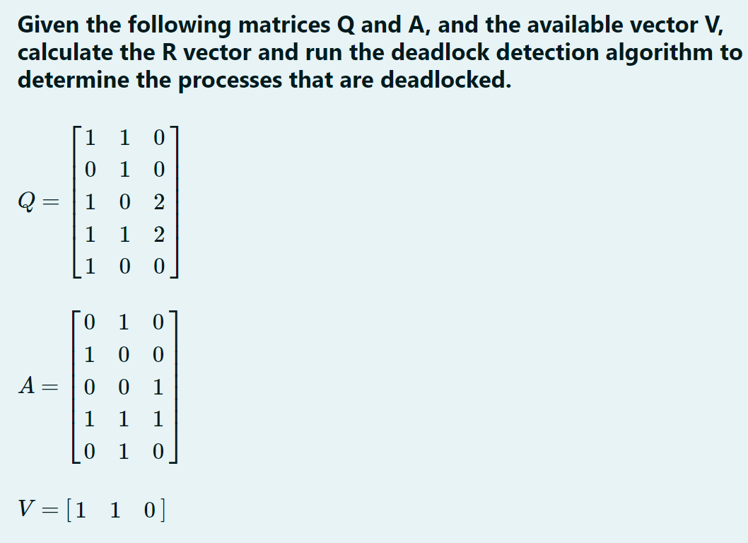 Solved Given the following matrices Q and A, and the | Chegg.com