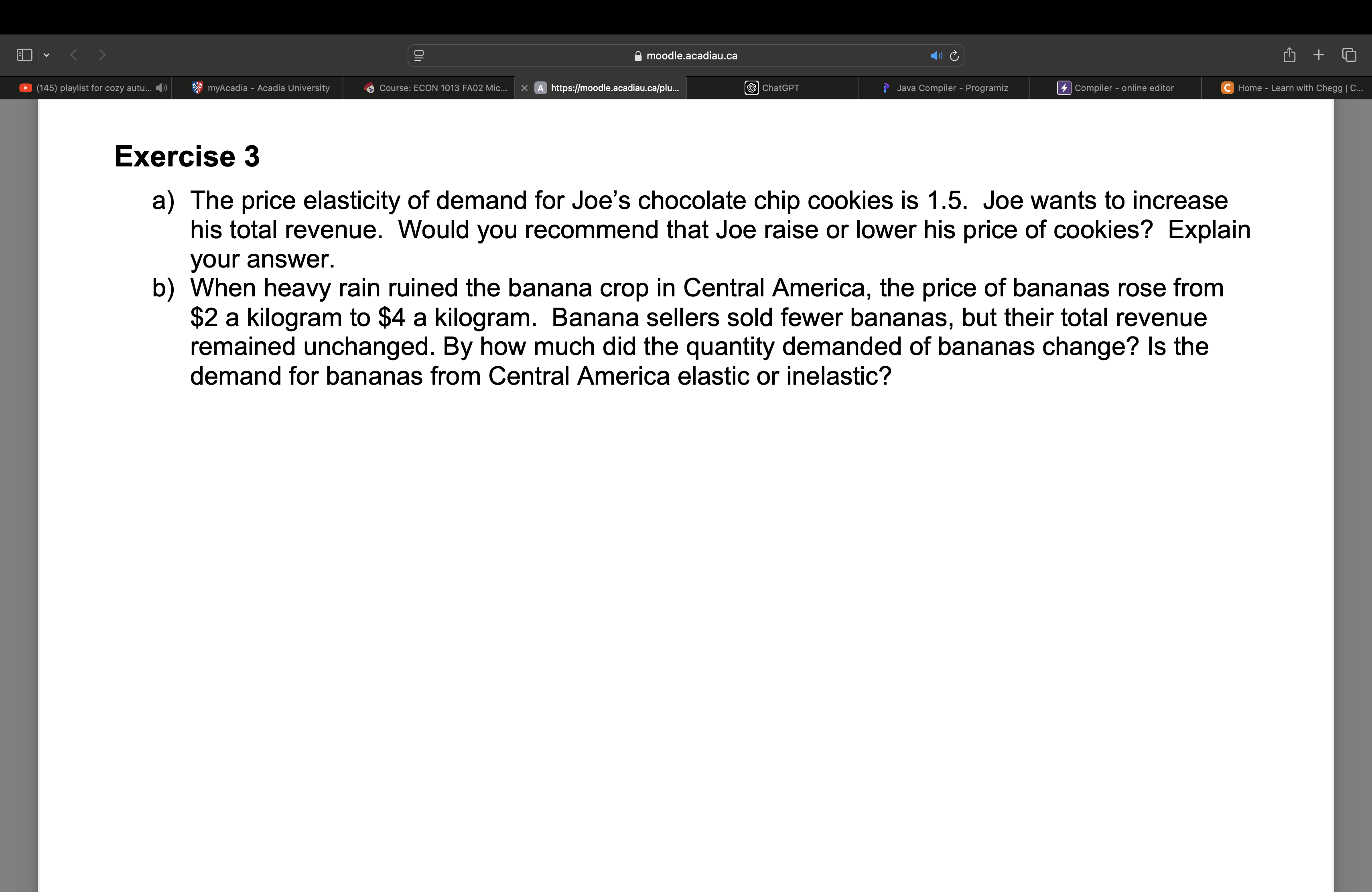 Solved Exercise 3a) ﻿The price elasticity of demand for | Chegg.com