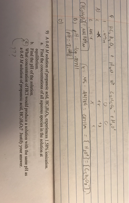 Solved A 0.45 M solution of propanoic acid, HC_3H_5O_2, | Chegg.com