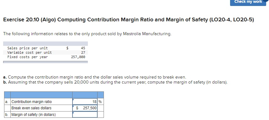Solved Exercise 20.10 (Algo) Computing Contribution Margin | Chegg.com