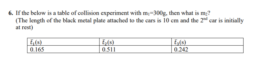 Solved 6. If the below is a table of collision experiment | Chegg.com