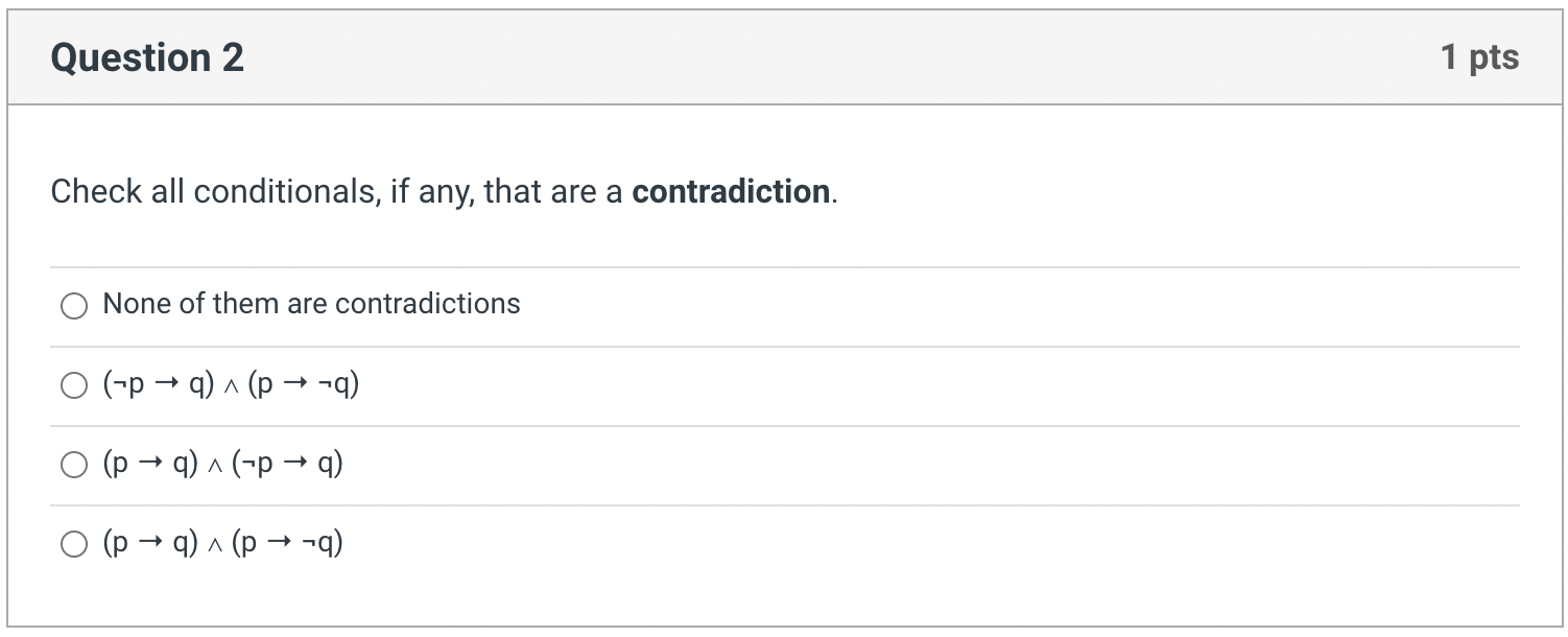 Solved Check all conditionals, if any, that are a | Chegg.com