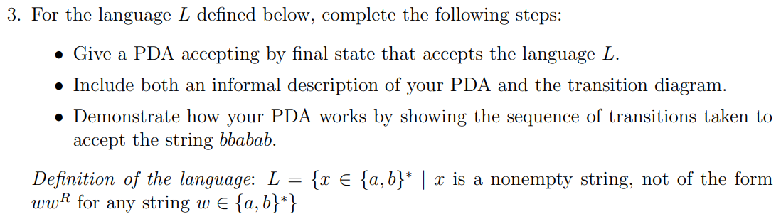 3. For the language L defined below, complete the | Chegg.com