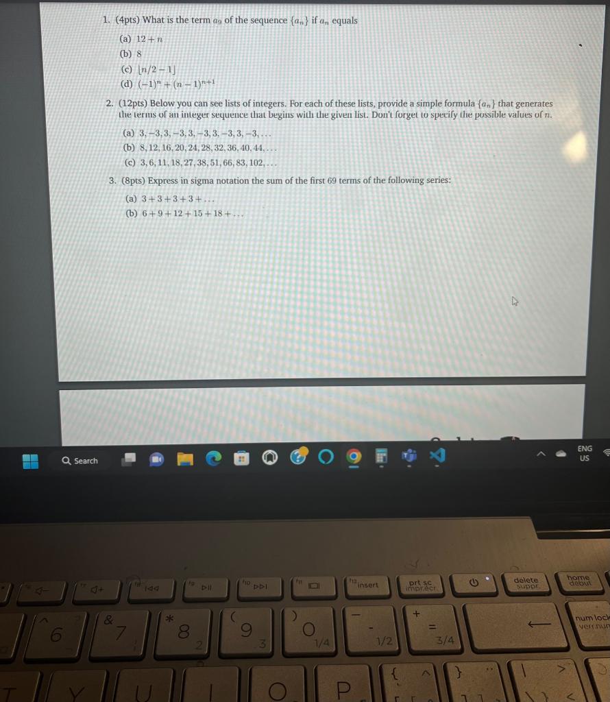 Solved 1. (4pts) What is the term a9 of the sequence {an} if | Chegg.com