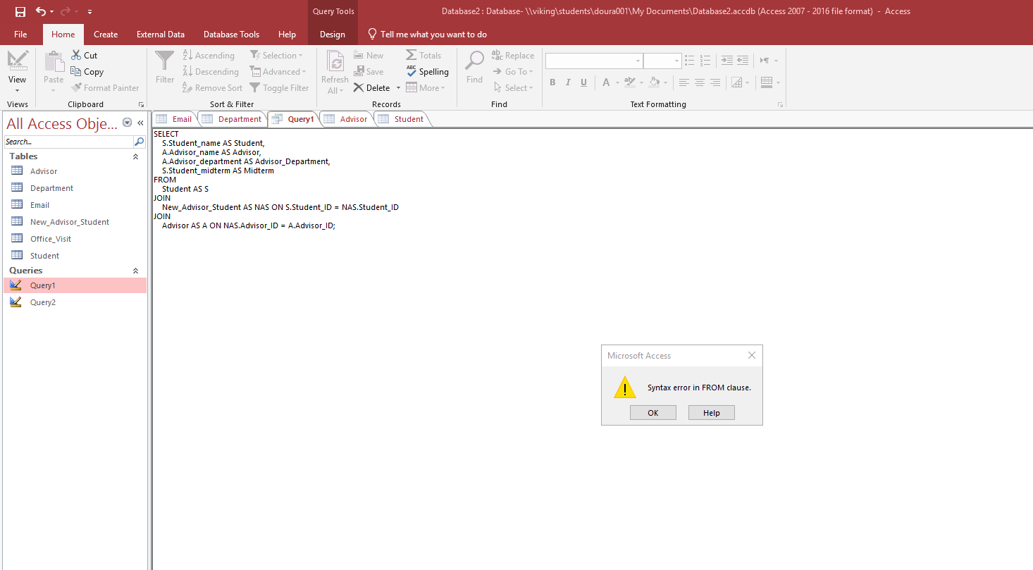 Solved S.Student_name AS Student, A.Advisor_name AS Advisor, | Chegg.com