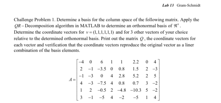 Solved Challenge Problem 1. Determine a basis for the column | Chegg.com