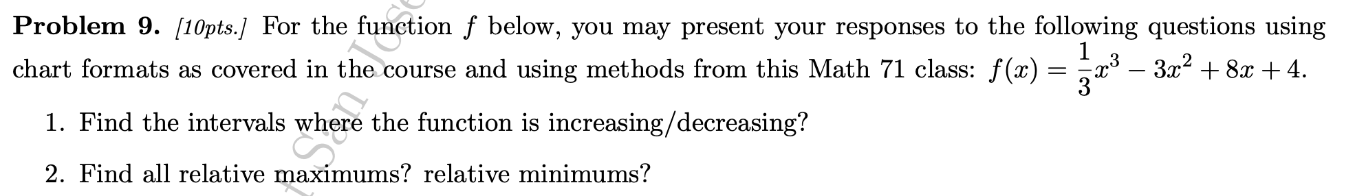 Solved Problem 9. [10pts. For the function of below, you may | Chegg.com