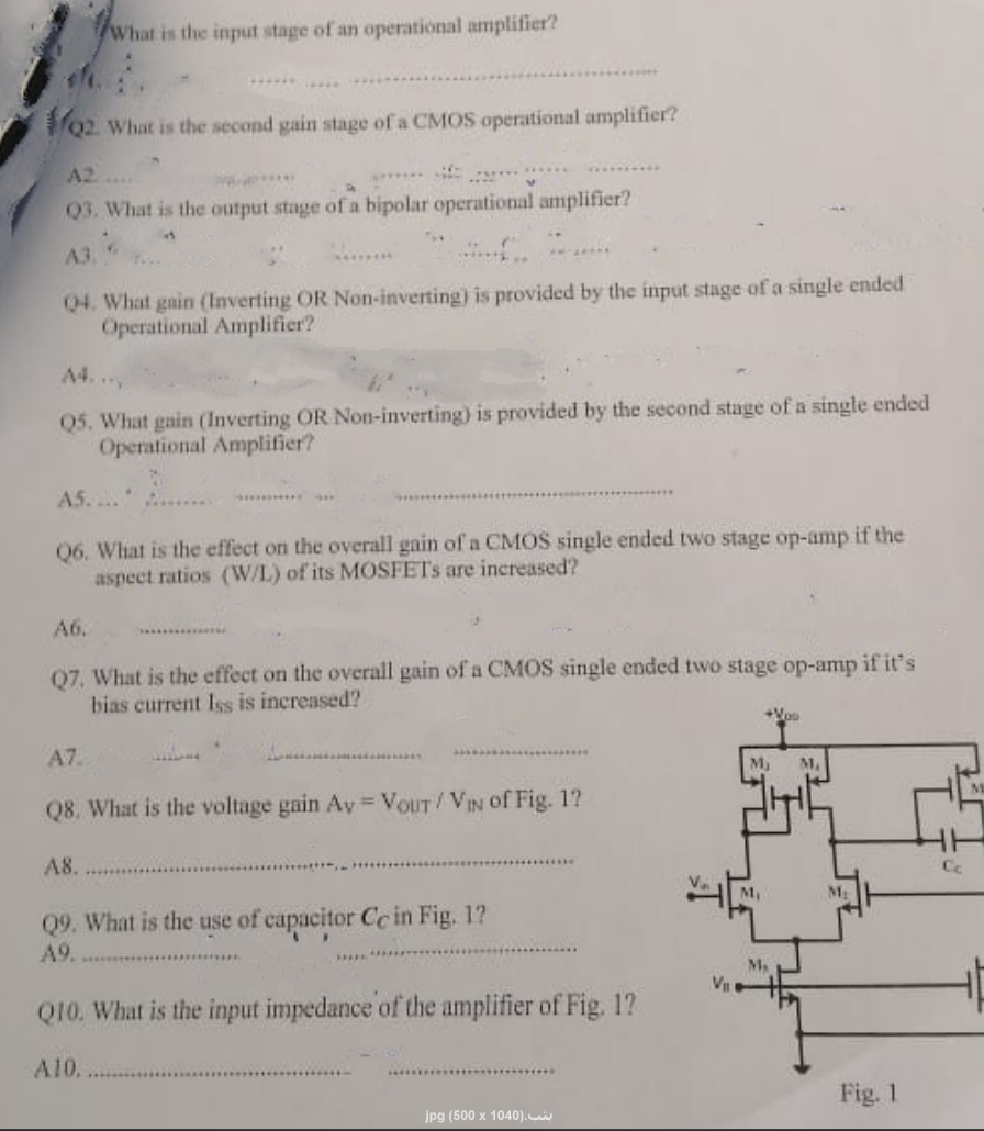 What is the input stage of an operational amplifier? | Chegg.com