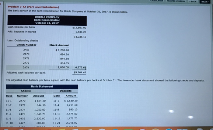 Solved PRENTER VERSION Problem 7-4A (Part Level Submission) | Chegg.com