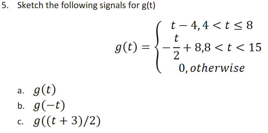 Solved 5. Sketch the following signals for g(t) | Chegg.com