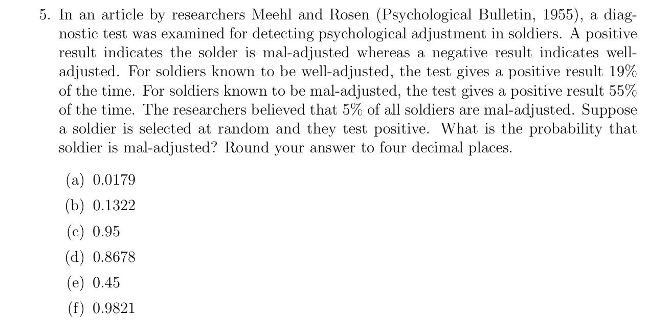 Solved 5. In an article by researchers Meehl and Rosen | Chegg.com