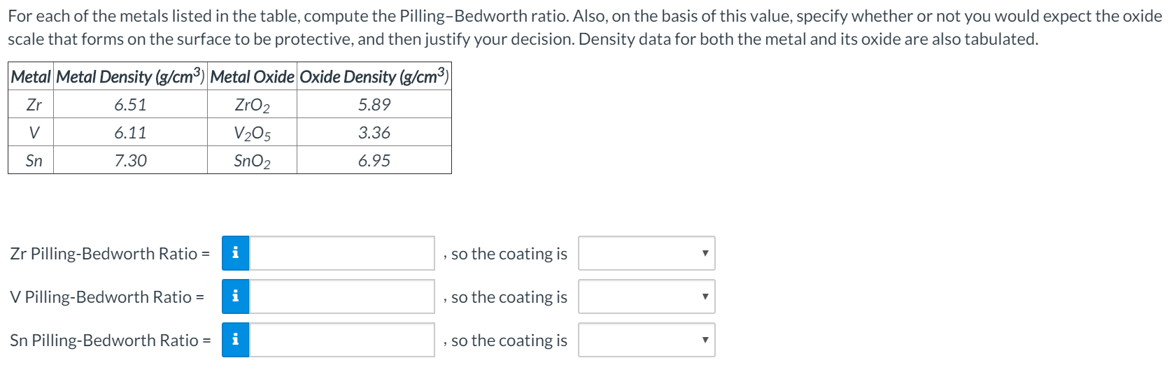Solved For each of the metals listed in the table, compute | Chegg.com
