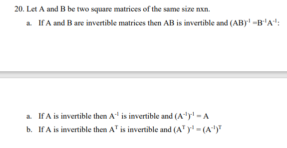 Solved 20. Let A and B be two square matrices of the same | Chegg.com