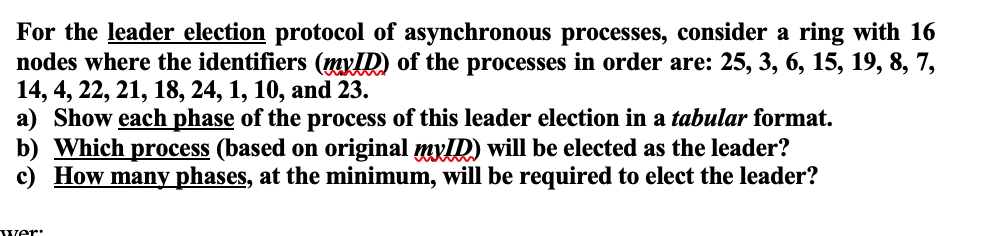 Solved For the leader election protocol of asynchronous | Chegg.com