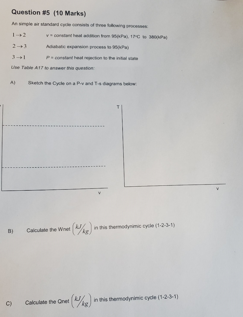 Solved Question #5 (10 Marks) An simple air standard cycle | Chegg.com