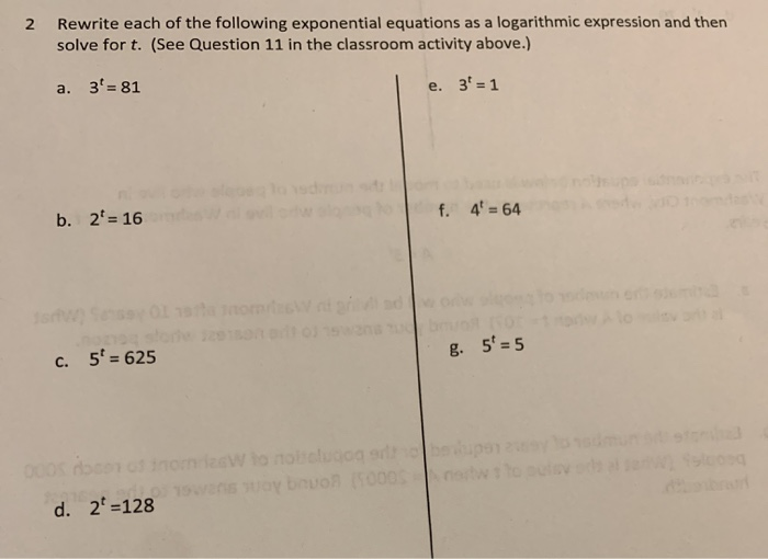 Solved Rewrite each of the following exponential equations | Chegg.com
