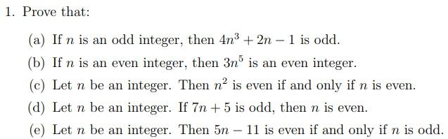 Solved 1. Prove that: (a) If n is an odd integer, then | Chegg.com
