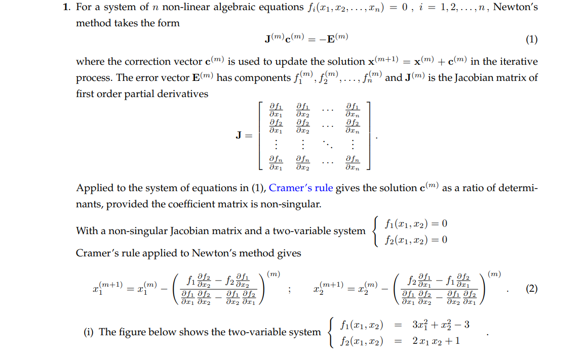 Solved 1. For a system of n non-linear algebraic equations | Chegg.com