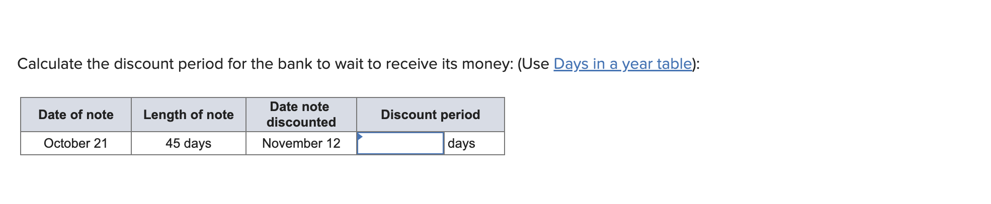Solved Calculate the discount period for the bank to wait to | Chegg.com