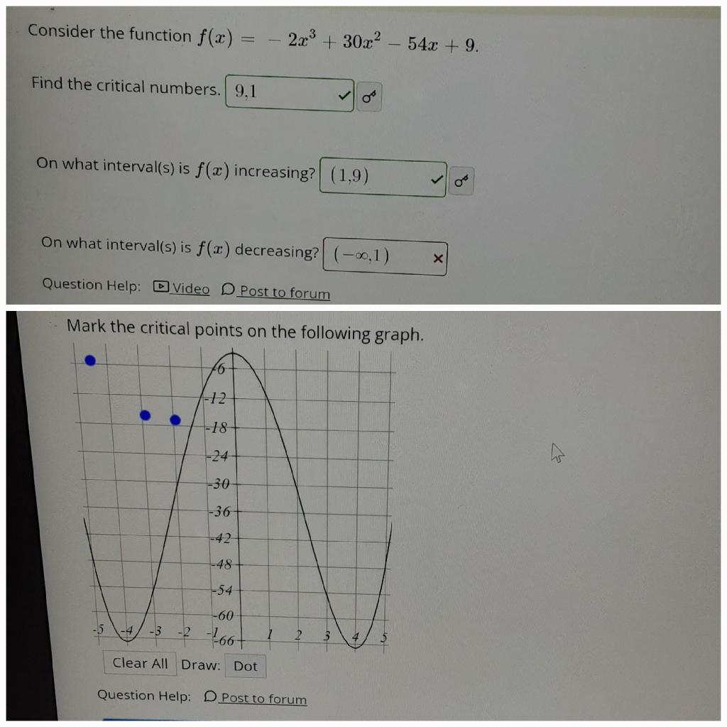 Solved Consider the function f(x)=−2x3+30x2−54x+9 Find the | Chegg.com