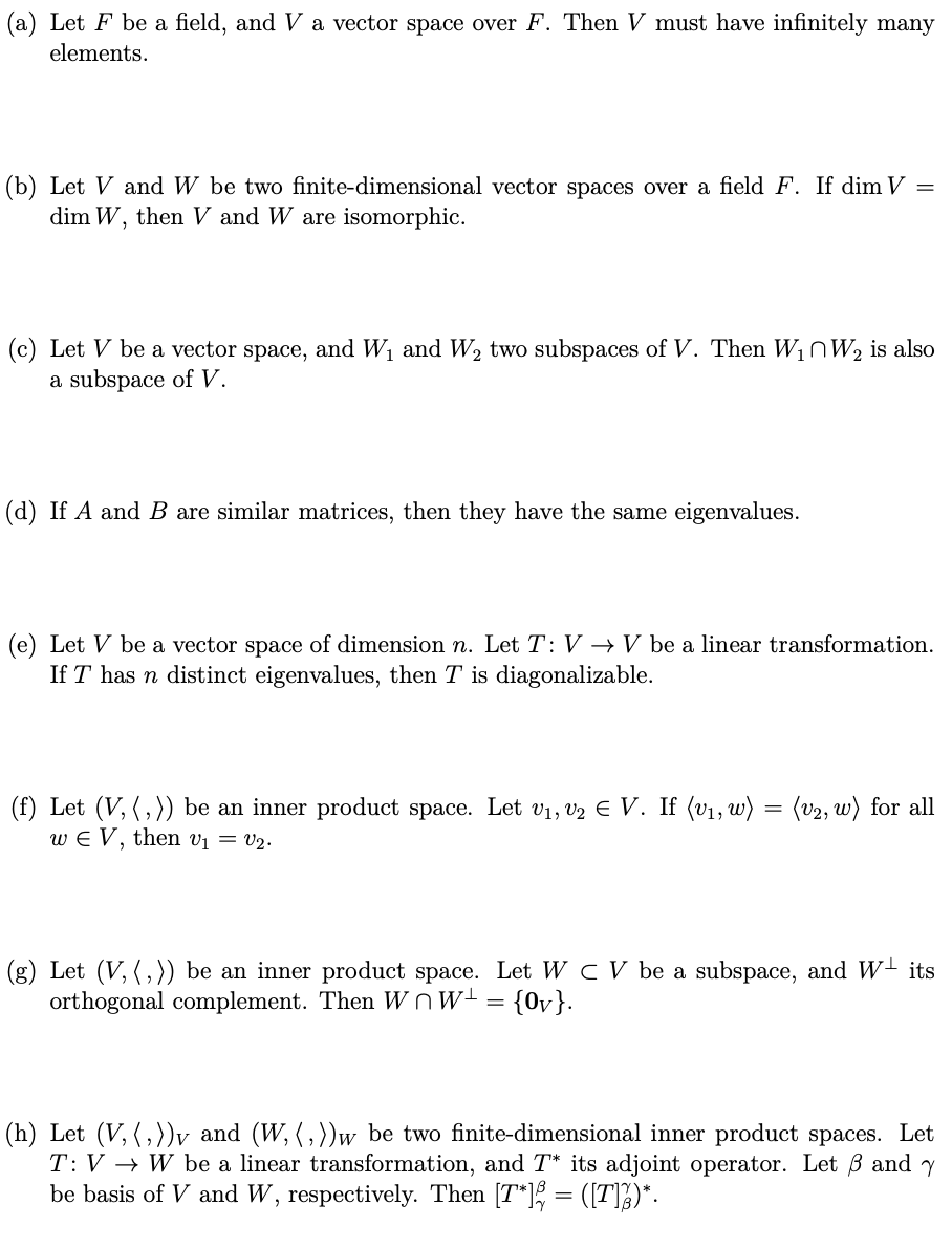 Solved (a) Let F be a field, and V a vector space over F. | Chegg.com