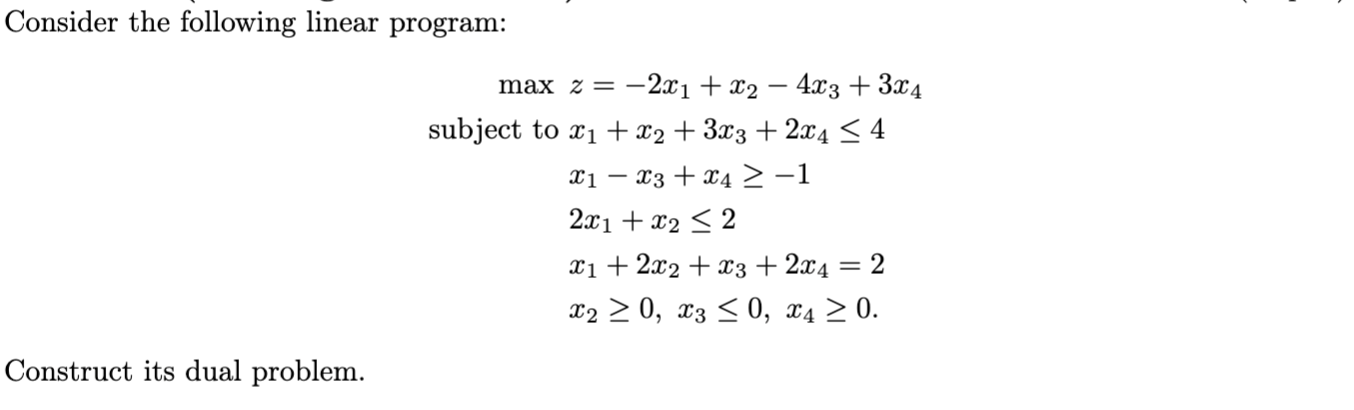 Solved Consider The Following Linear Program Max Z 2x1