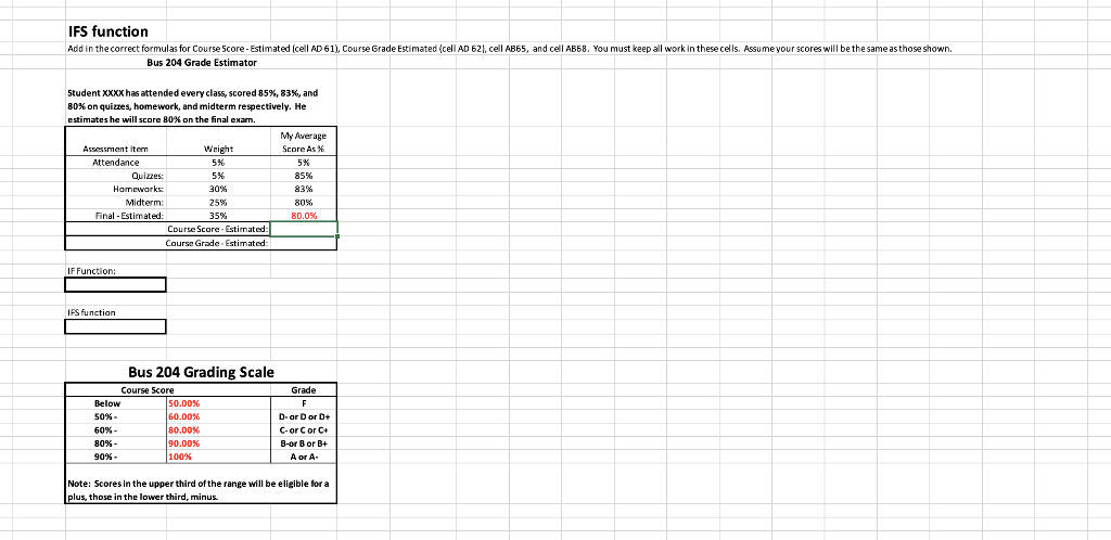 Solved IFS function Bus 204 Grade Estimator 5tudent X×X× has | Chegg.com