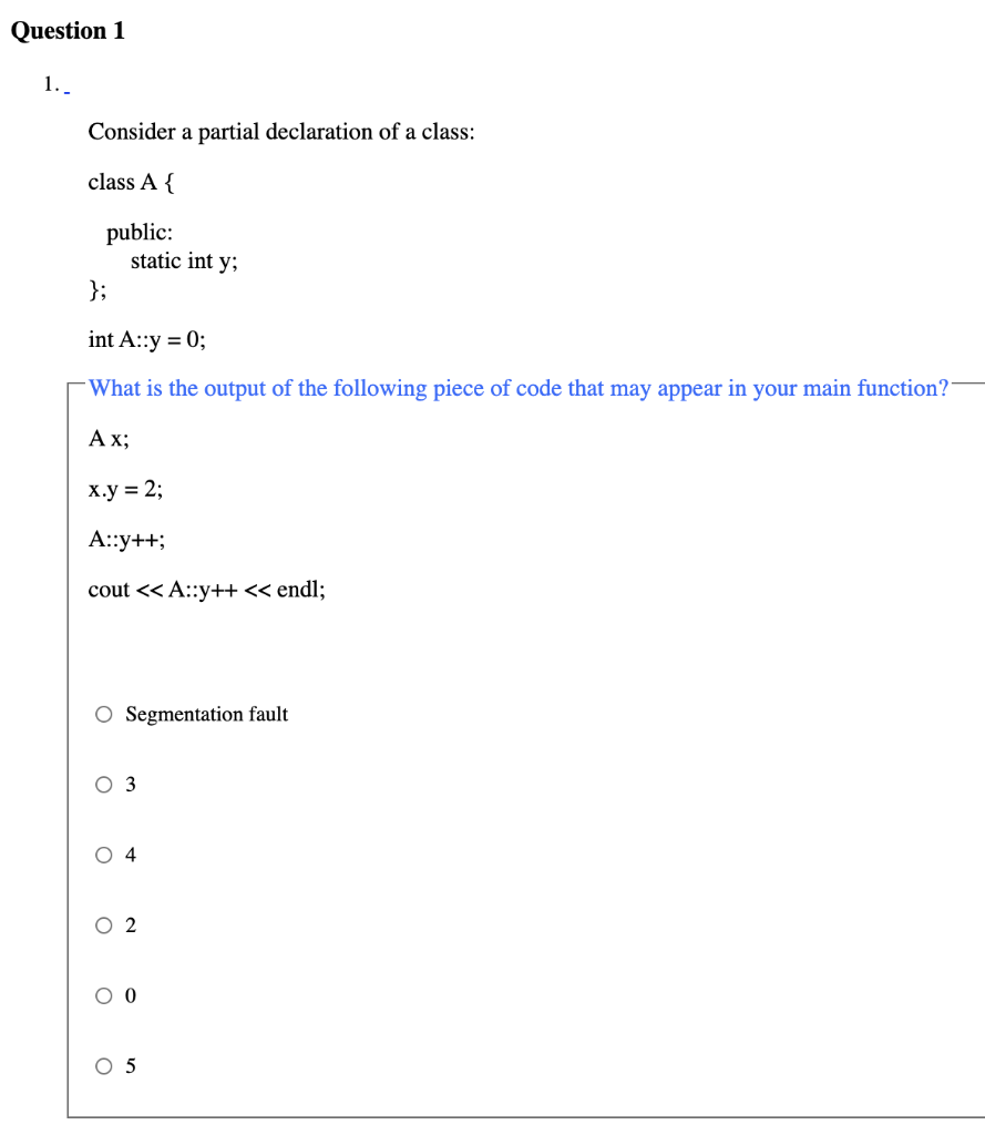 Solved Question 1 1. Consider a partial declaration of a | Chegg.com