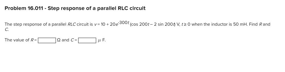 Solved Problem 16.011 - Step response of a parallel RLC | Chegg.com
