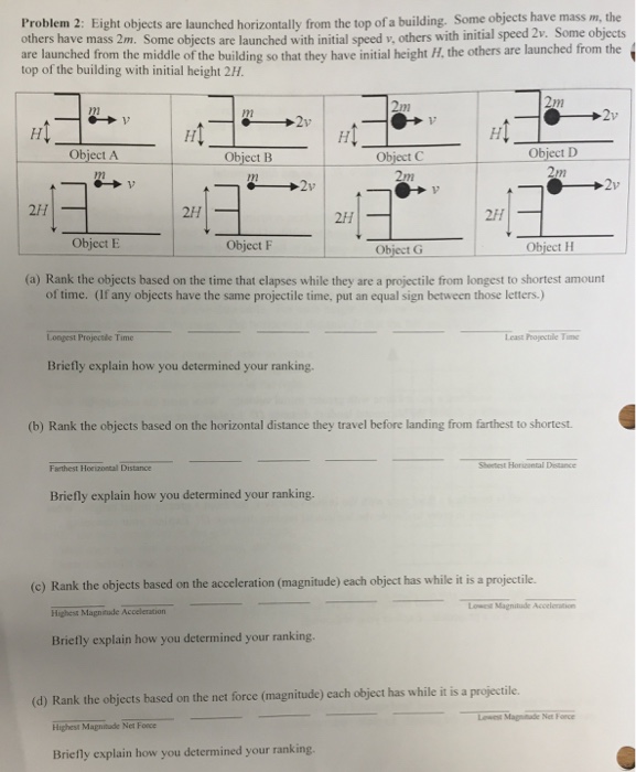 Solved Problem 2: Eight objects are launched horizontally | Chegg.com