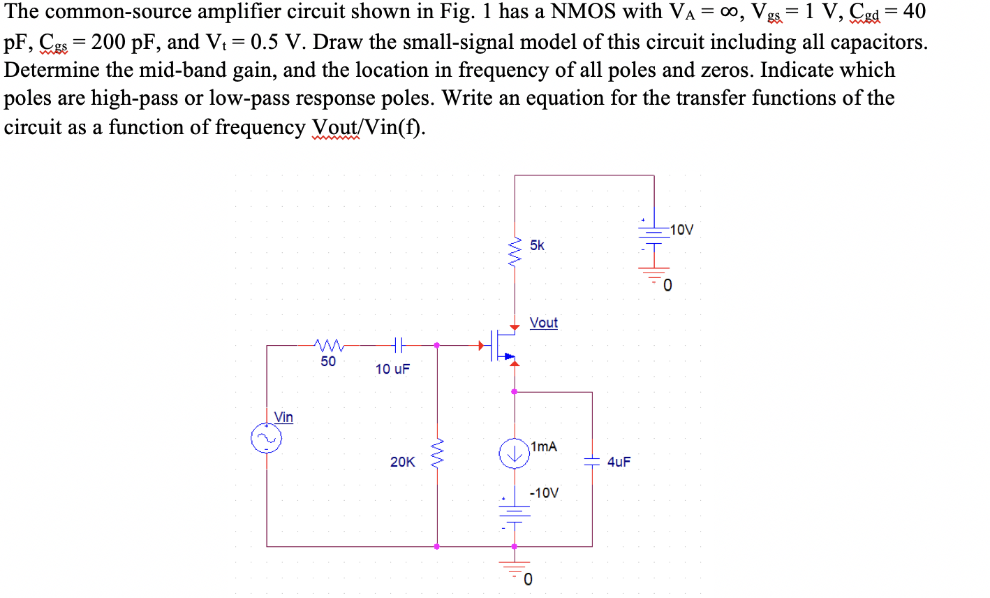 Solved gs > = The common-source amplifier circuit shown in | Chegg.com