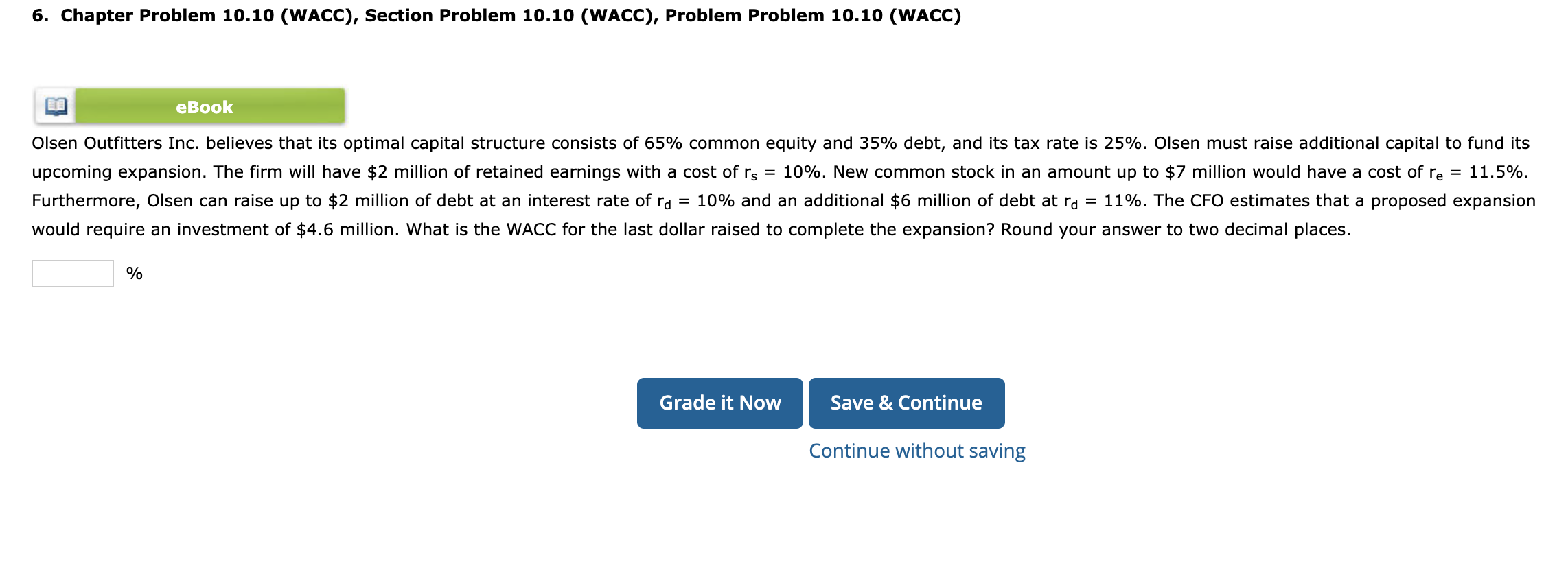 Solved 6. Chapter Problem 10.10 (WACC), Section Problem | Chegg.com