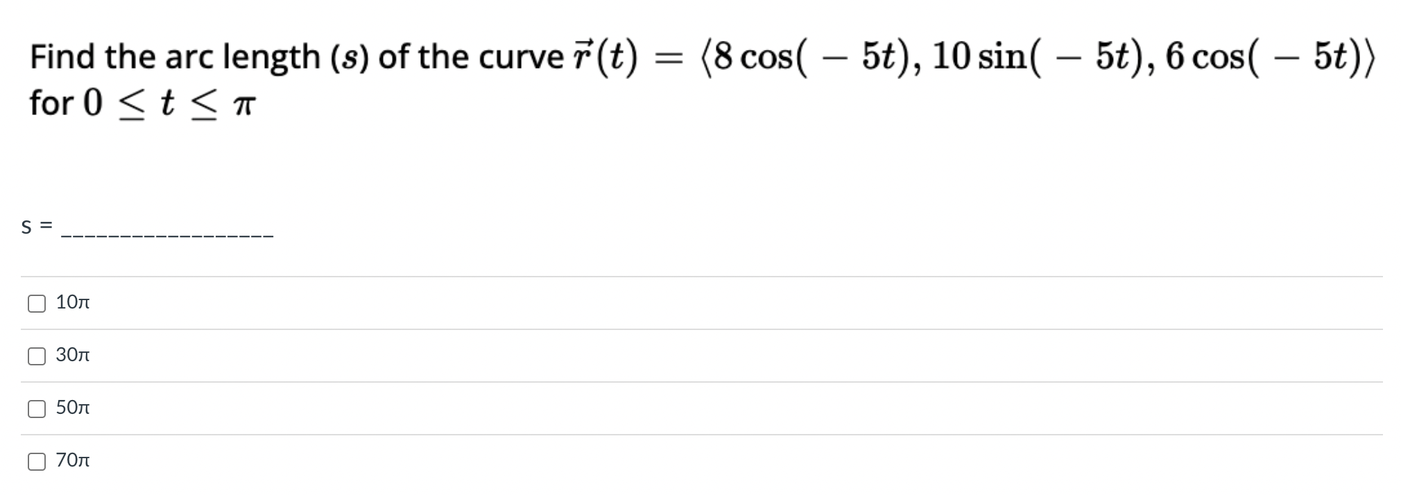 Solved Find the arc length (s) of the curve | Chegg.com