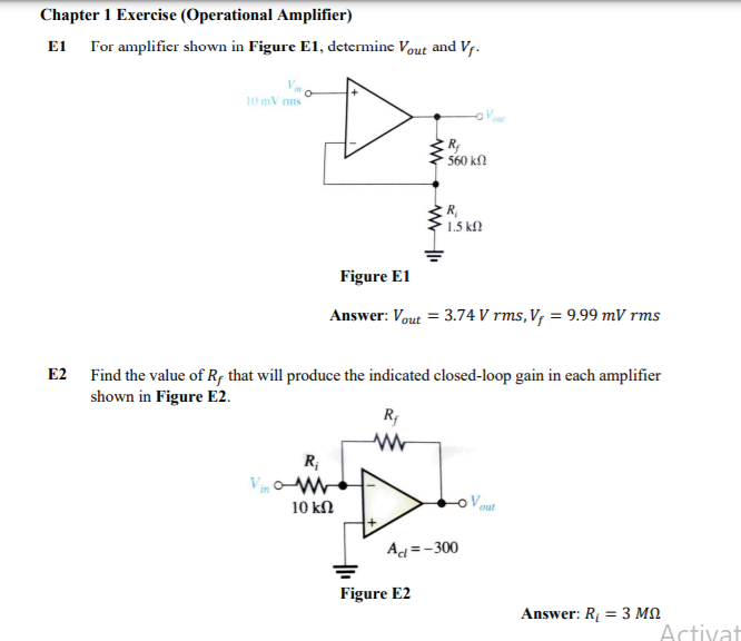 Solved Chapter 1 Exercise (Operational Amplifier) E1 Tor | Chegg.com