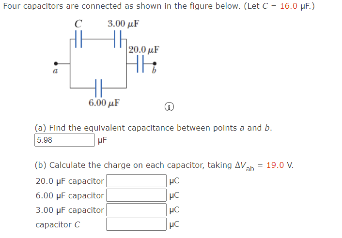 Solved Four capacitors are connected as shown in the figure | Chegg.com