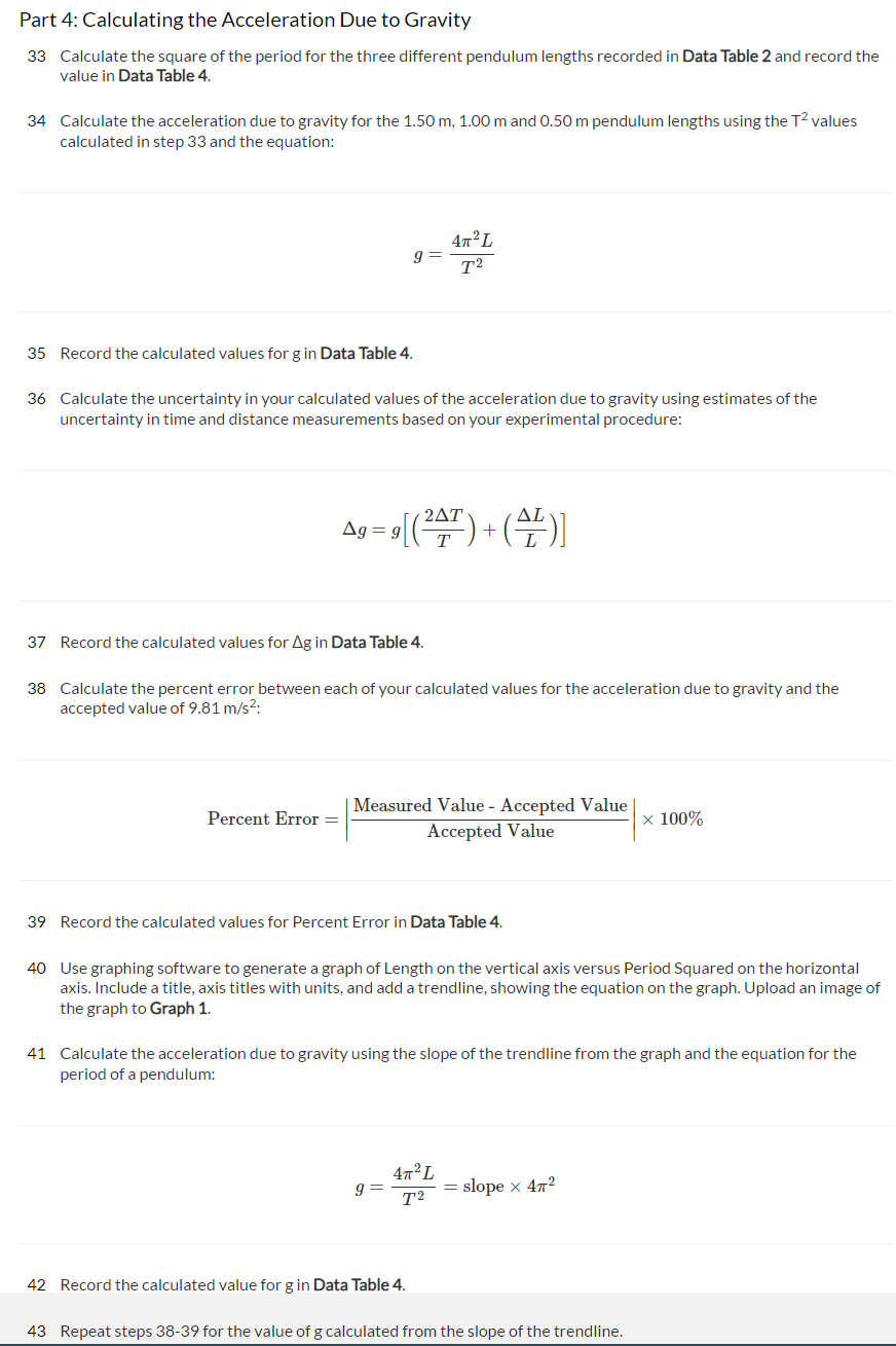 Solved Part 4: Calculating the Acceleration Due to Gravity | Chegg.com