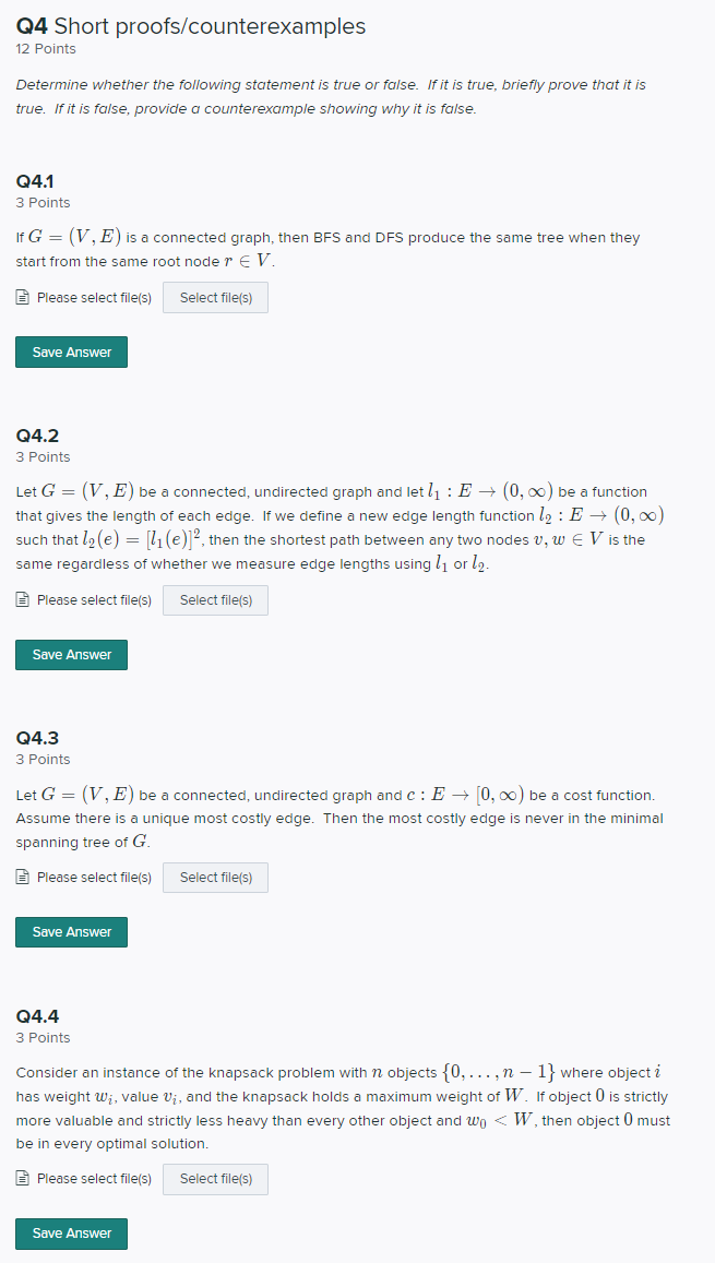 Q4 Short proofs/counterexamples 12 Points Determine | Chegg.com