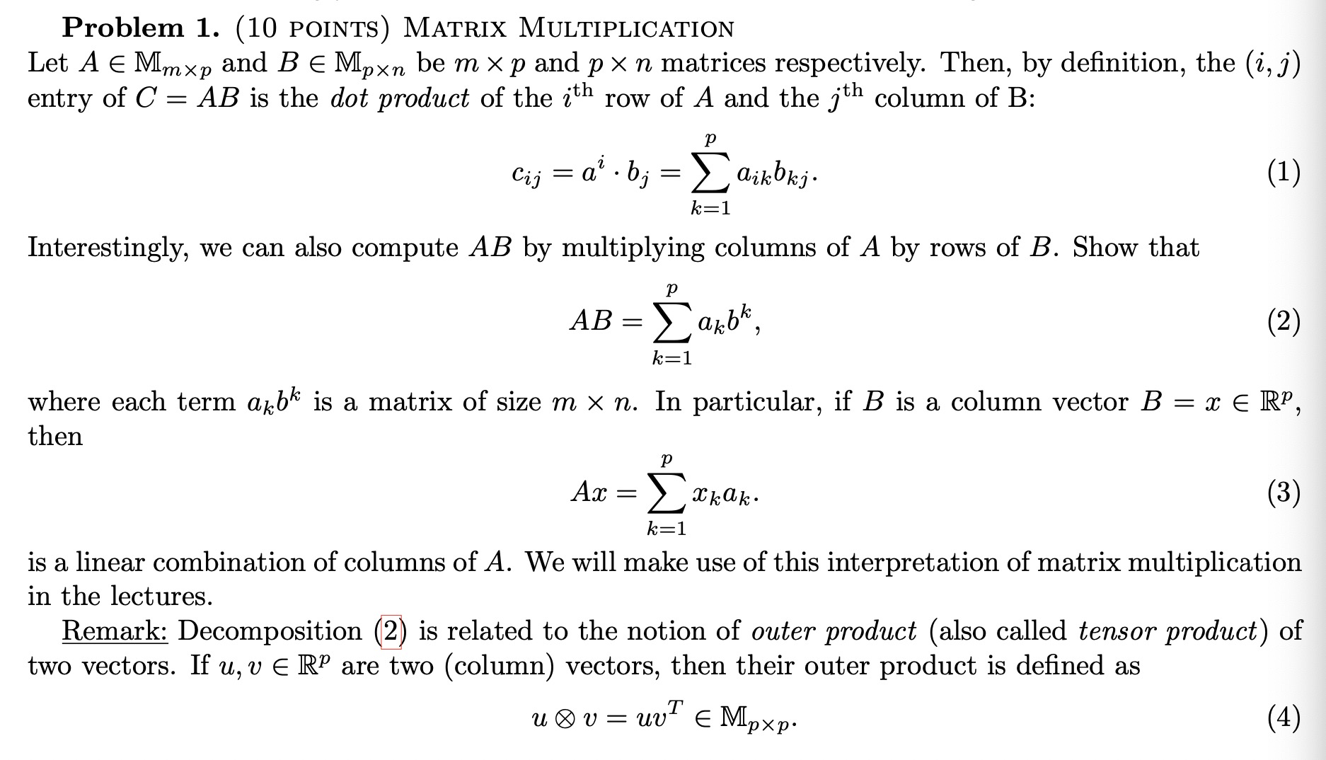 Solved Problem 1. (10 POINTs) Matrix Multiplication Let | Chegg.com