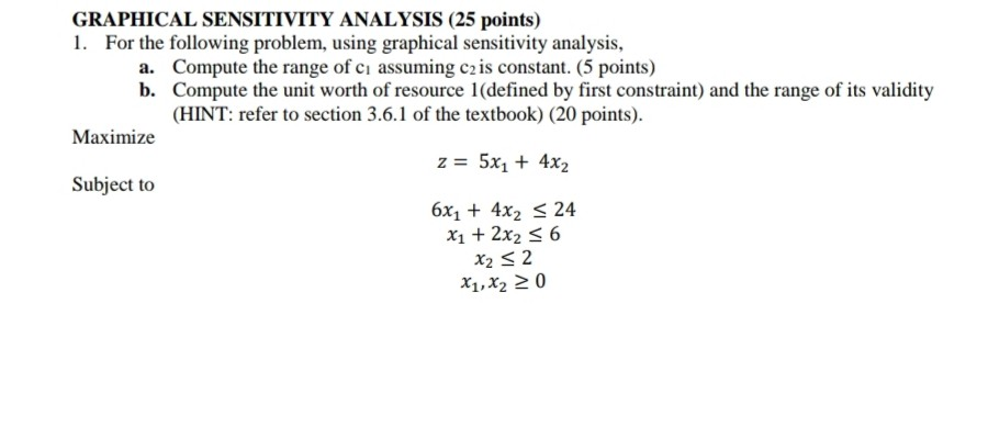 Solved GRAPHICAL SENSITIVITY ANALYSIS (25 points) 1. For the | Chegg.com