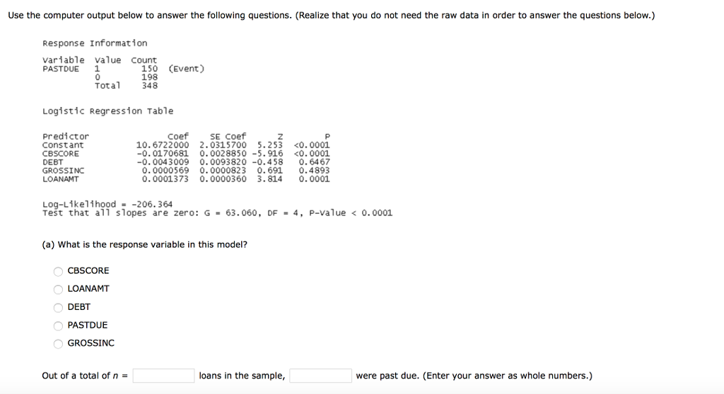 Solved Use the computer output below to answer the following | Chegg.com