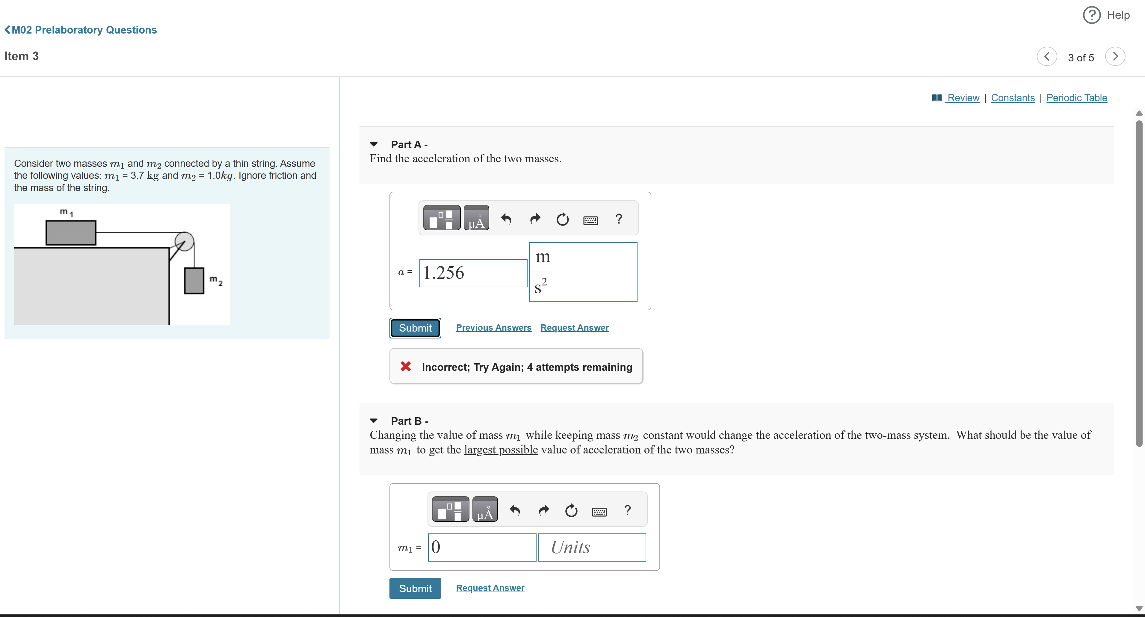 Solved Consider two masses m1 and m2 connected by a thin | Chegg.com