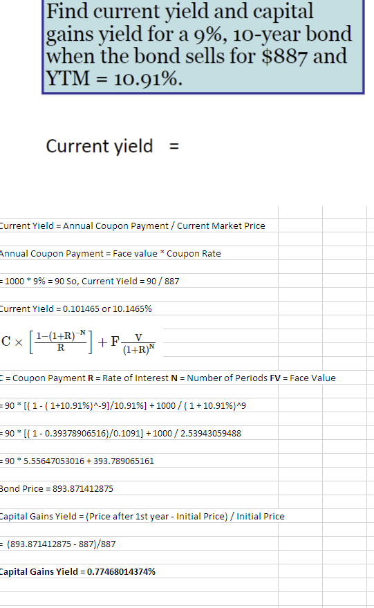 Solved Find current yield and capital gains yield for a 9\%, | Chegg.com