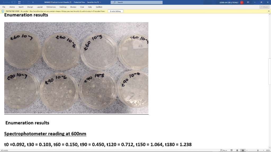 Solved Enumeration of bucteria and the construction of a | Chegg.com