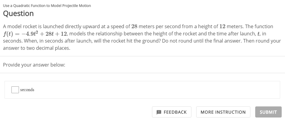 Solved Use a Quadratic Function to Model Projectile Motion | Chegg.com