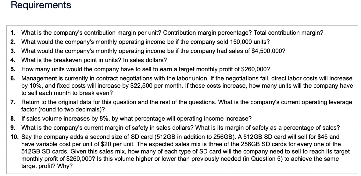 Solved QuickCo. Manufacturing manufactures 256GB SD cards | Chegg.com