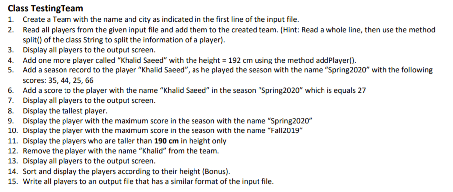 Solved Class Team 1. Implement the class Team that has a | Chegg.com