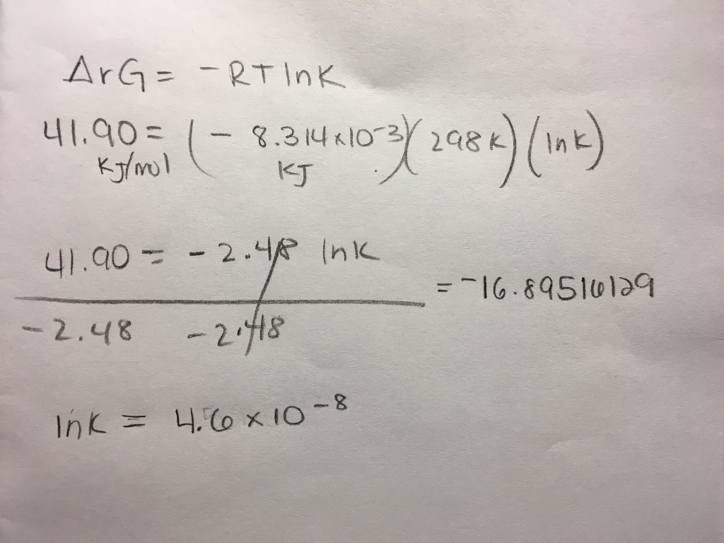 Solved The standard free energy change, delta G, for the | Chegg.com