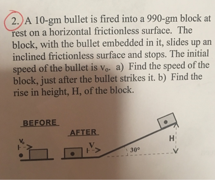 Solved 2. A 10-gm bullet is fired into a 990-gm block at | Chegg.com