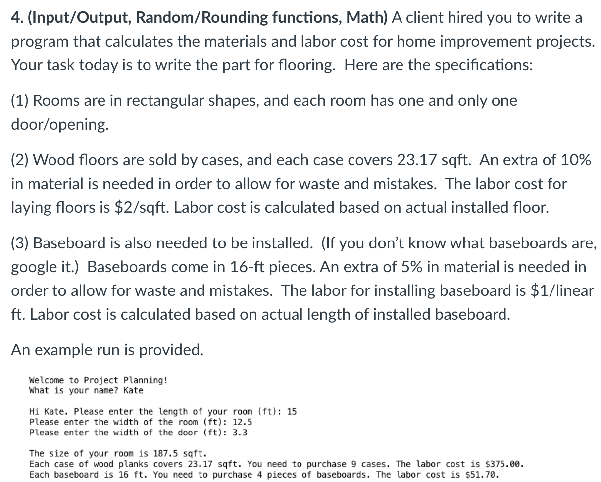 Solved 4. (Input/Output, Random/Rounding functions, Math) A | Chegg.com